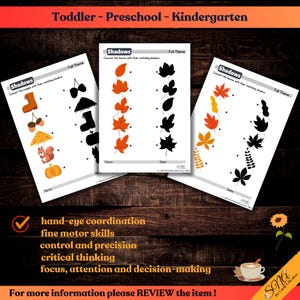 Fall/autumn Theme Shadow Matching Worksheets, Activity, Games for ...
