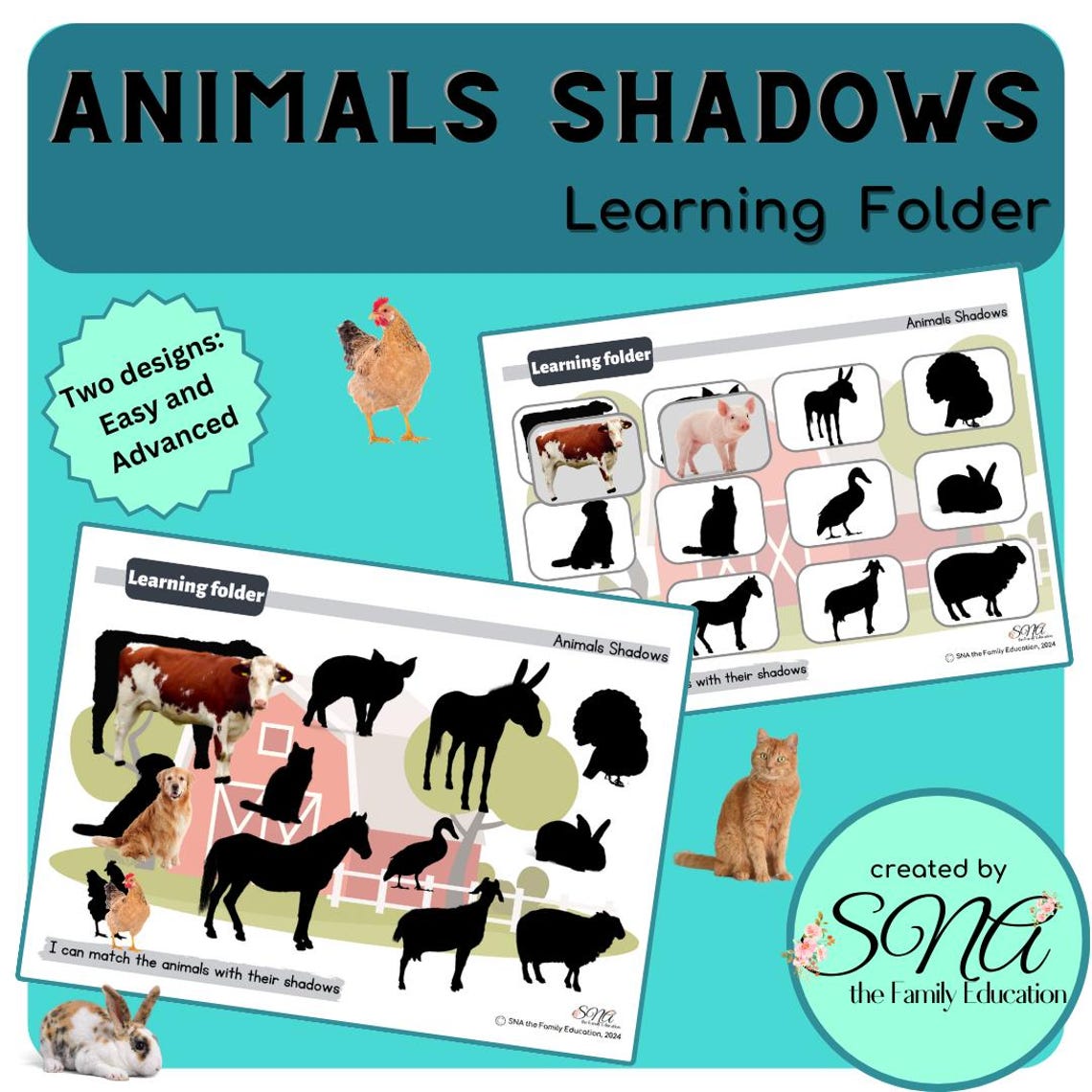 Animals Shadow Matching, File Folder Game, Learning Folder, Busy Quiet ...