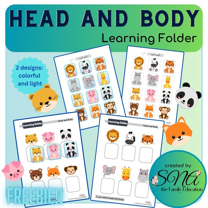 Animal Head and Body Matching Game: Toddler Learning File Folder ...
