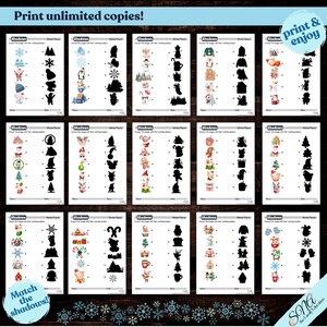 Winter Theme Shadow Matching Worksheets, Activity, Games for Toddler ...
