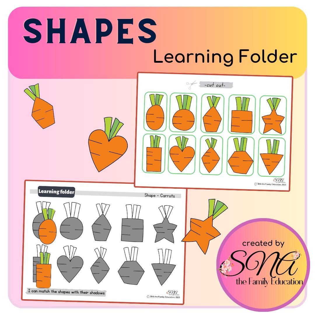 Carrot Learn Shapes, File Folder Game, Learning Folder, Busy Quiet Book ...