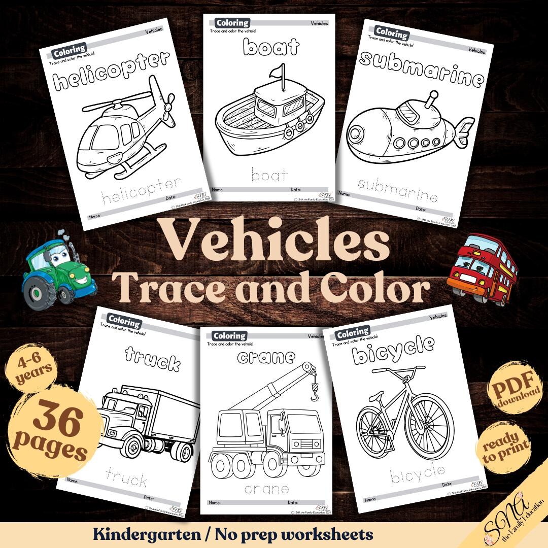 Vehicles Color and Trace Transportation Coloring Pages Vehicles ...
