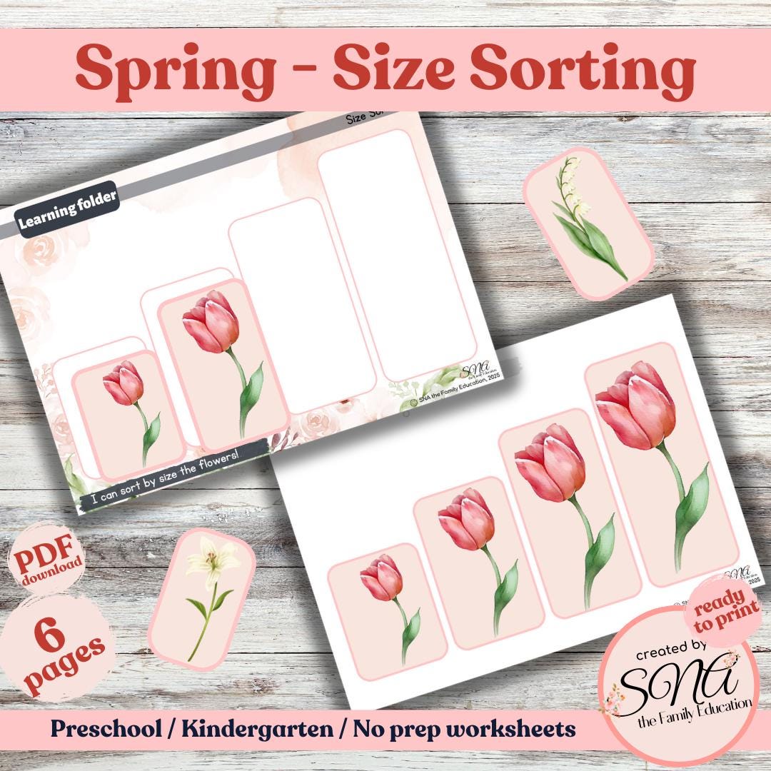 Spring Flowers Size Sorting, File Folder Game, Learning Folder, Busy ...