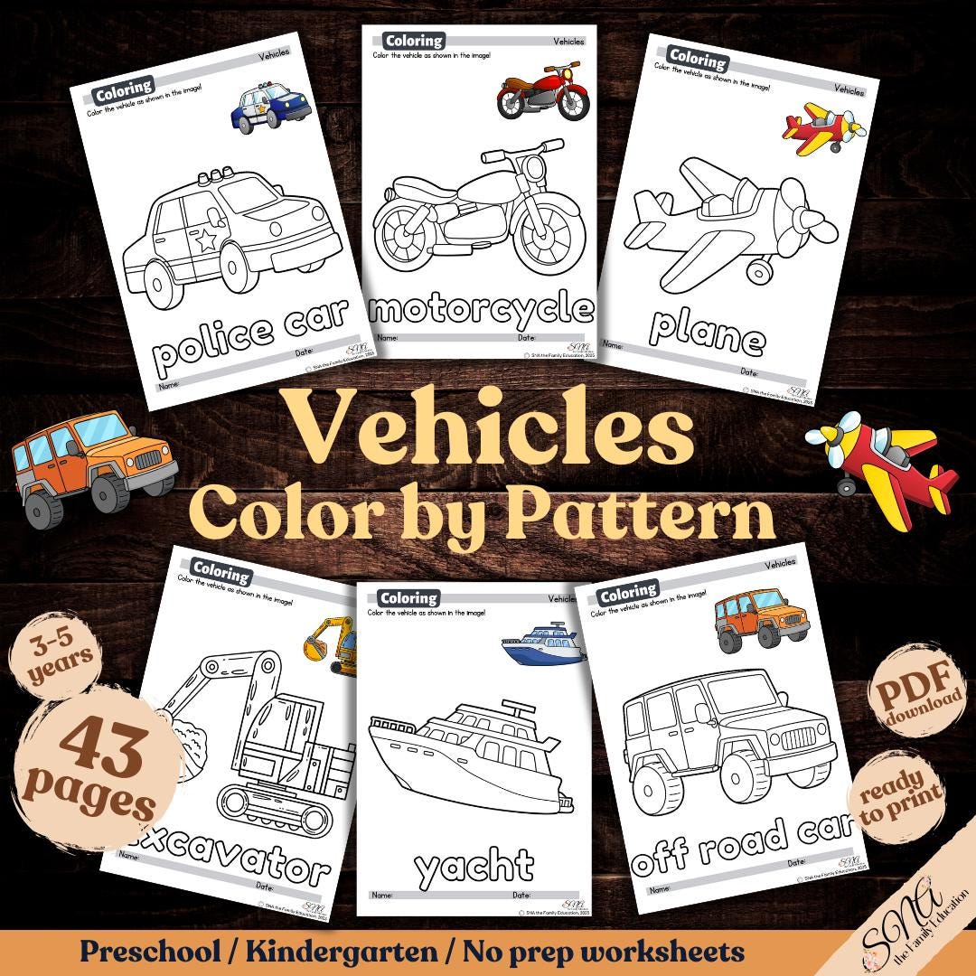 Vehicles Color by Pattern: Transportation Coloring Book (PDF Download ...