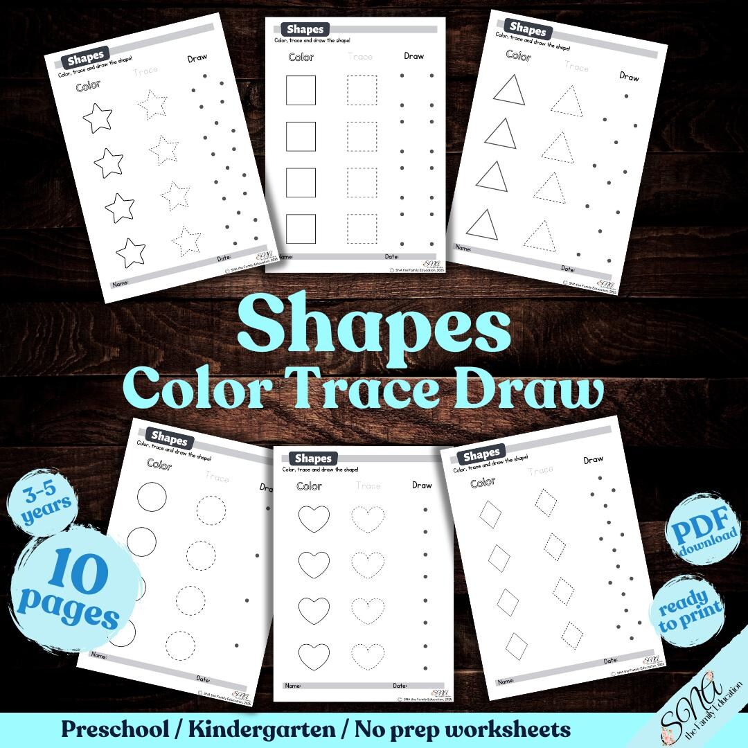 Shapes Coloring Tracing Drawing Pages Learn Activity Book Toddler ...
