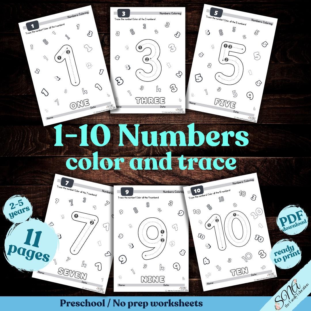 Numbers Color and Trace Numbers Recognition Preschool Numbers Activity ...