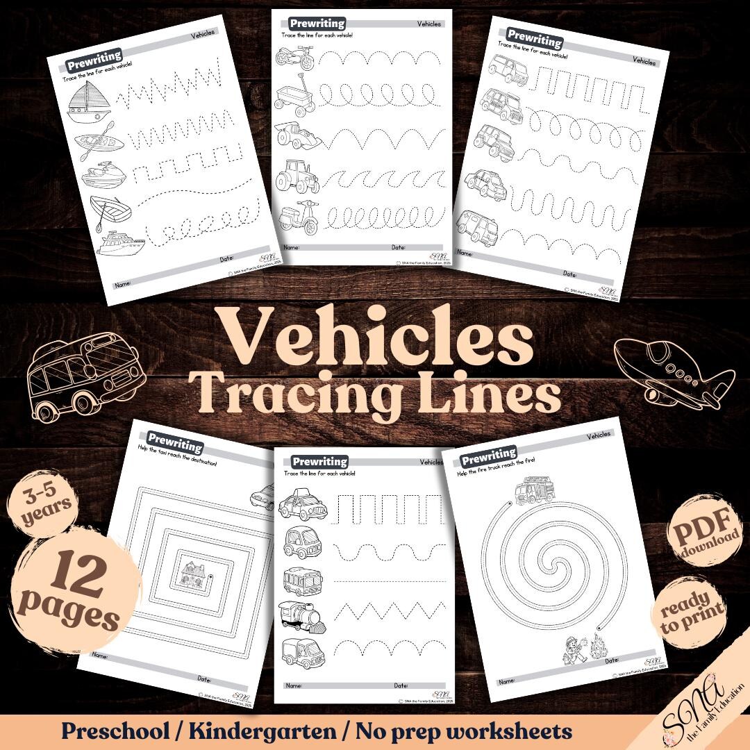 Vehicles Prewriting Transportation Tracing Lines Coloring Pages Book ...