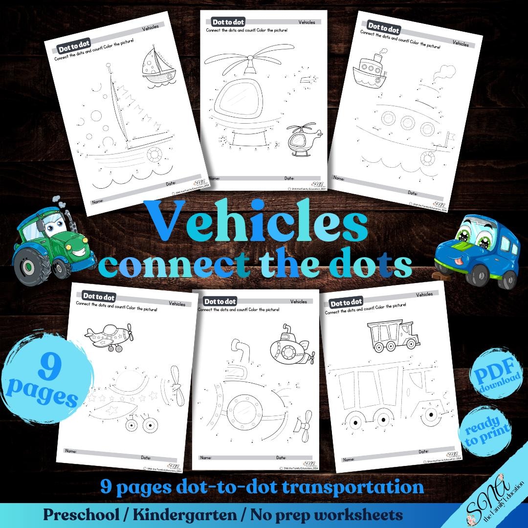 Vehicles Connect the Dots Counting Numbers Dot to Dot Coloring Pages ...