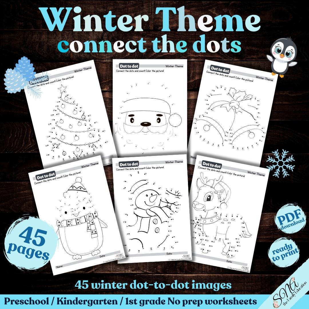 Winter Theme Connect the Dots Dot to Dot Worksheets for Toddler ...