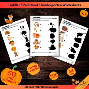 Fall/autumn Theme Shadow Matching Worksheets, Activity, Games for ...