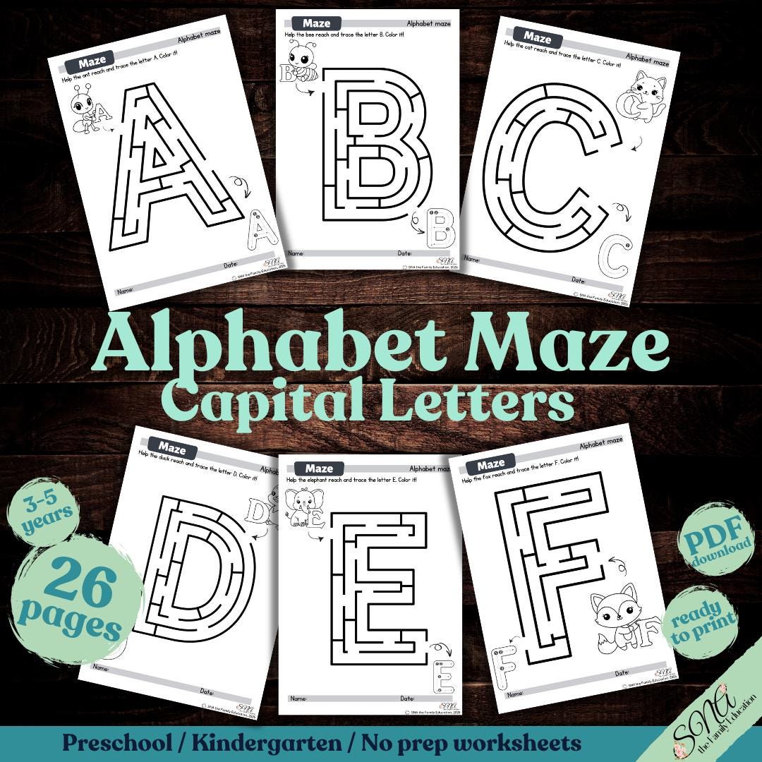 Alphabet Maze Coloring Book Letter Recognition Brain Activity Book ...