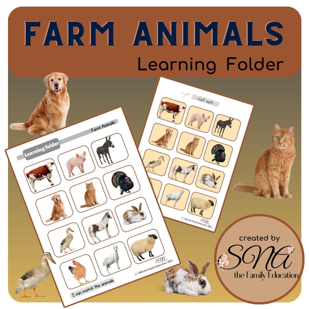 Farm Animals, File Folder Game, Learning Folder, Busy Quiet Book, Busy ...