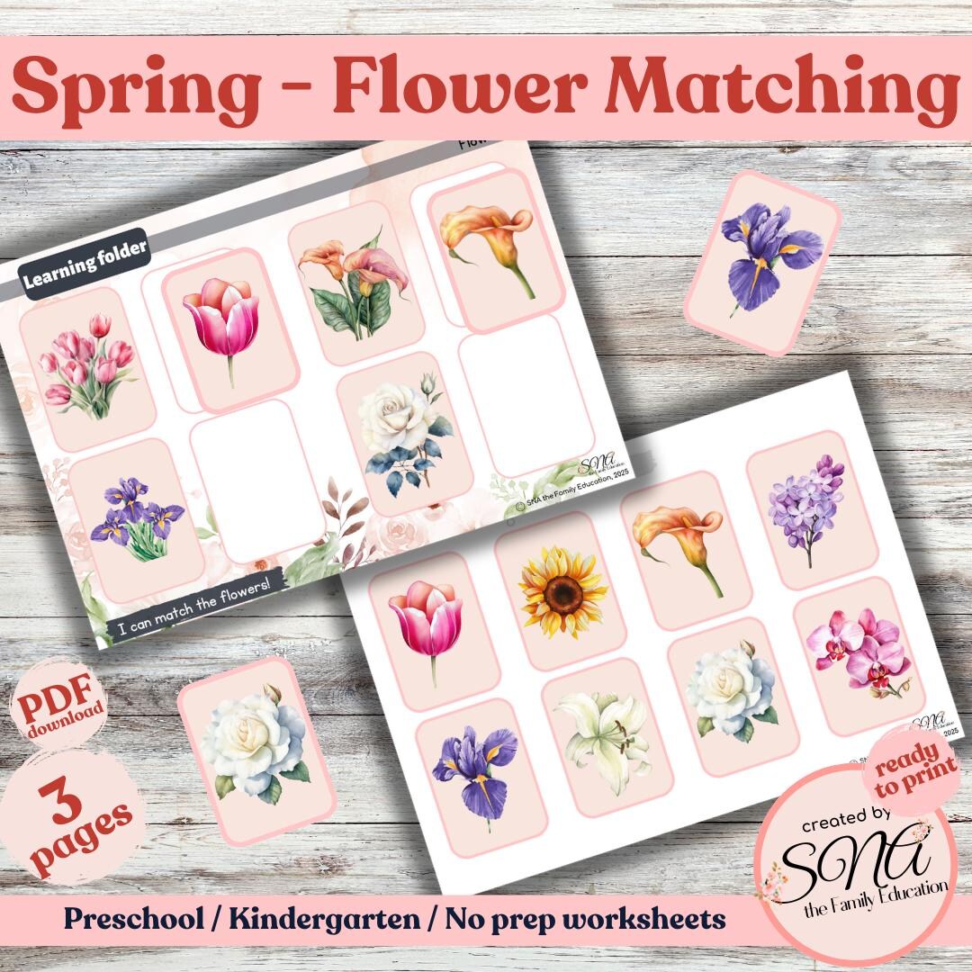 Spring Flowers Matching, File Folder Game, Learning Folder, Busy Quiet ...