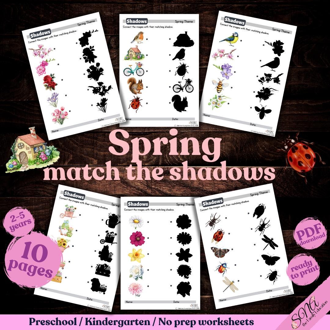 Spring Shadow Matching Worksheets Activities Games for Toddler ...