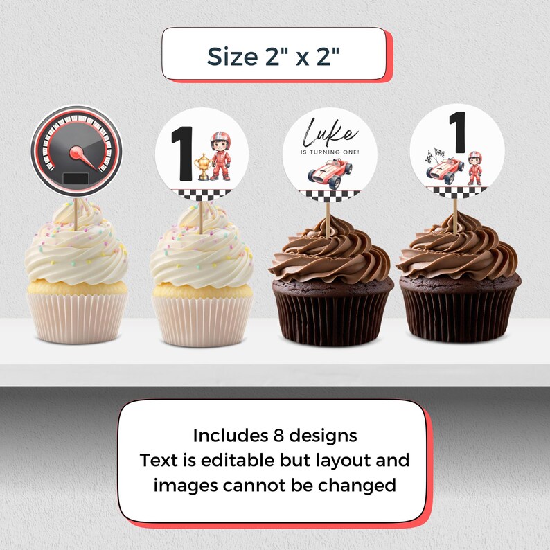 Formula 1 Cupcake Toppers, Editable, Fast One, Racing Car Birthday ...