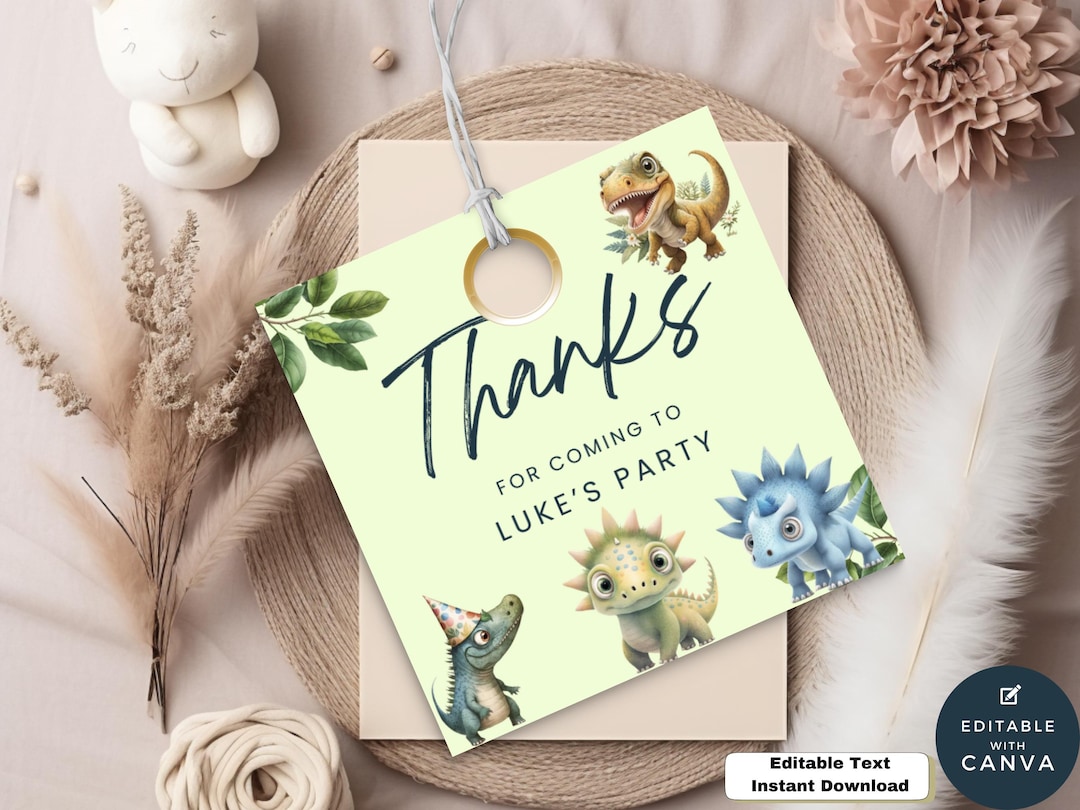 Dinosaur Birthday Party Thank You Tag-editable- Dino Theme - Etsy