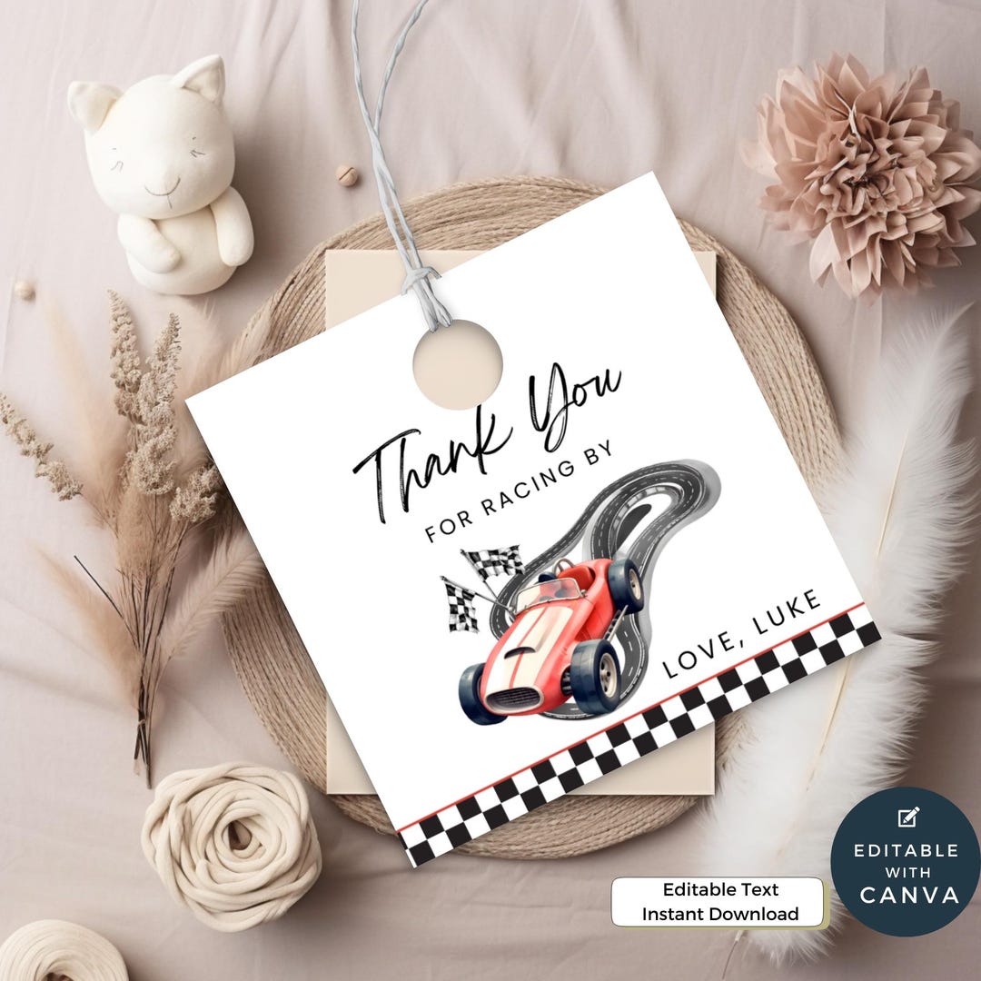 Formula 1 Thank You Tag, Editable, Fast One, Racing Car Birthday Theme ...