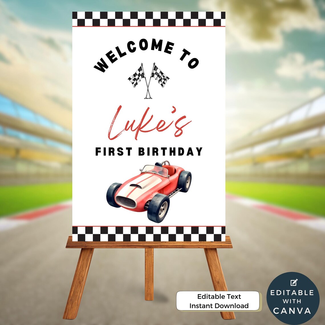Formula 1 First Birthday Party Welcome Sign- Theme Editable, Race Car ...