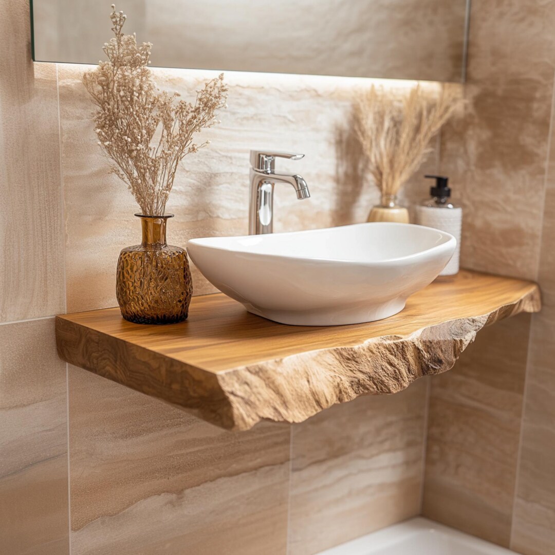 Airborne Vanity – Floating Rustic Bathroom Console With Natural Edge - Etsy