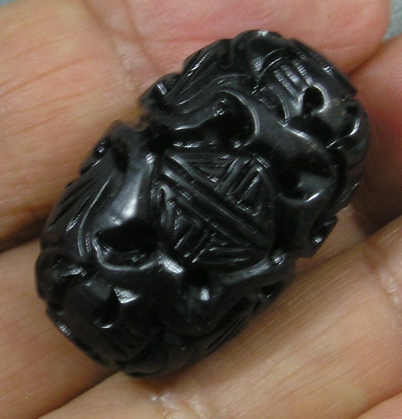 Carved Jet Lignite 30mm X 19mm 30x19mm 1 3/16" X 3/4" Oval Barrel Loose ...