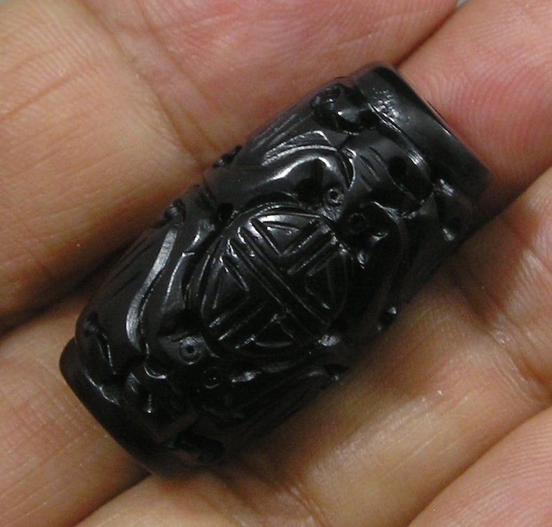 Carved Jet Lignite 29mm X 16mm 29x16mm 1 3/16" X 5/8" Oval Barrel Loose ...