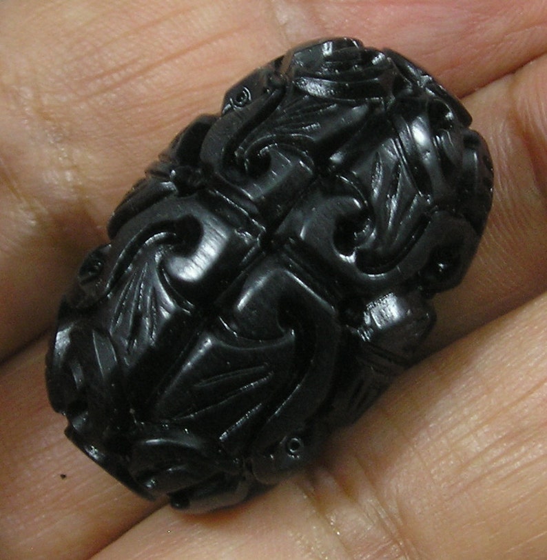 Carved Jet Lignite 30mm X 19mm 30x19mm 1 3/16" X 3/4" Oval Barrel Loose ...