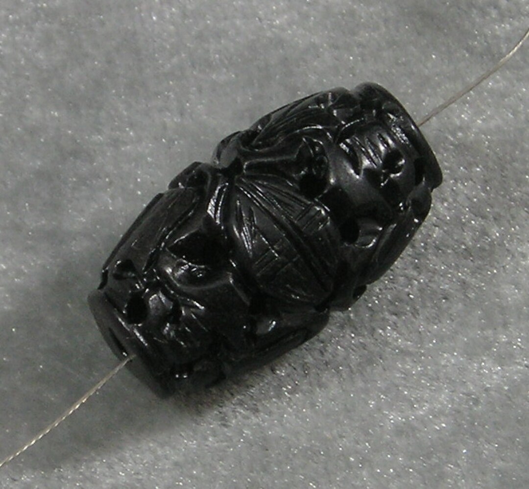 Carved Jet Lignite 25mm X 14mm 25x14mm 1" X 9/16" Oval Barrel Loose ...