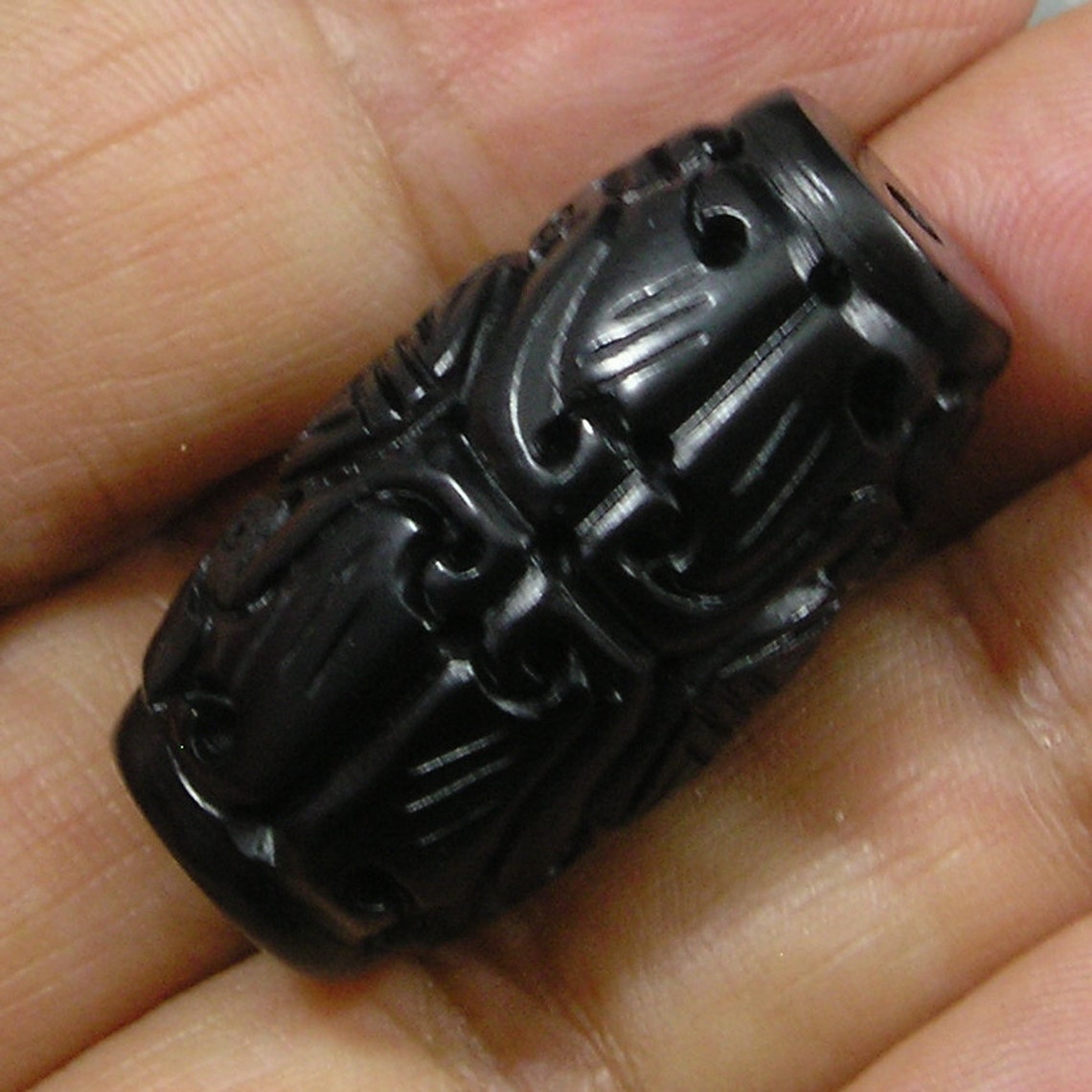 Carved Jet Lignite 29mm X 16mm 29x16mm 1 3/16" X 5/8" Oval Barrel Loose ...