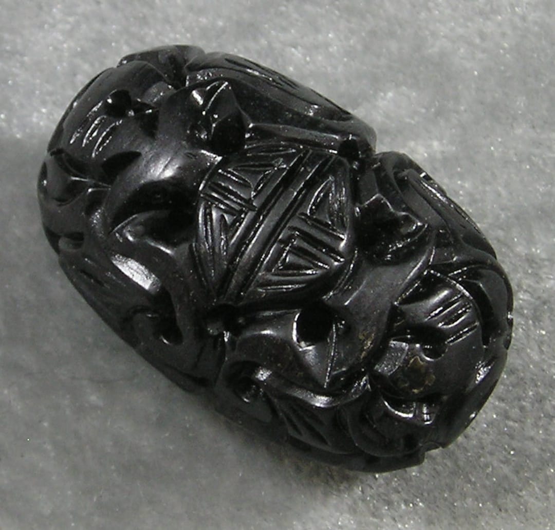 Carved Jet Lignite 30mm X 19mm 30x19mm 1 3/16" X 3/4" Oval Barrel Loose ...