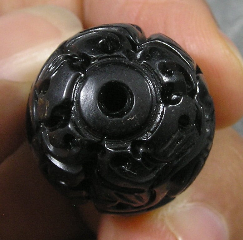 Carved Jet Lignite 30mm X 19mm 30x19mm 1 3/16" X 3/4" Oval Barrel Loose ...