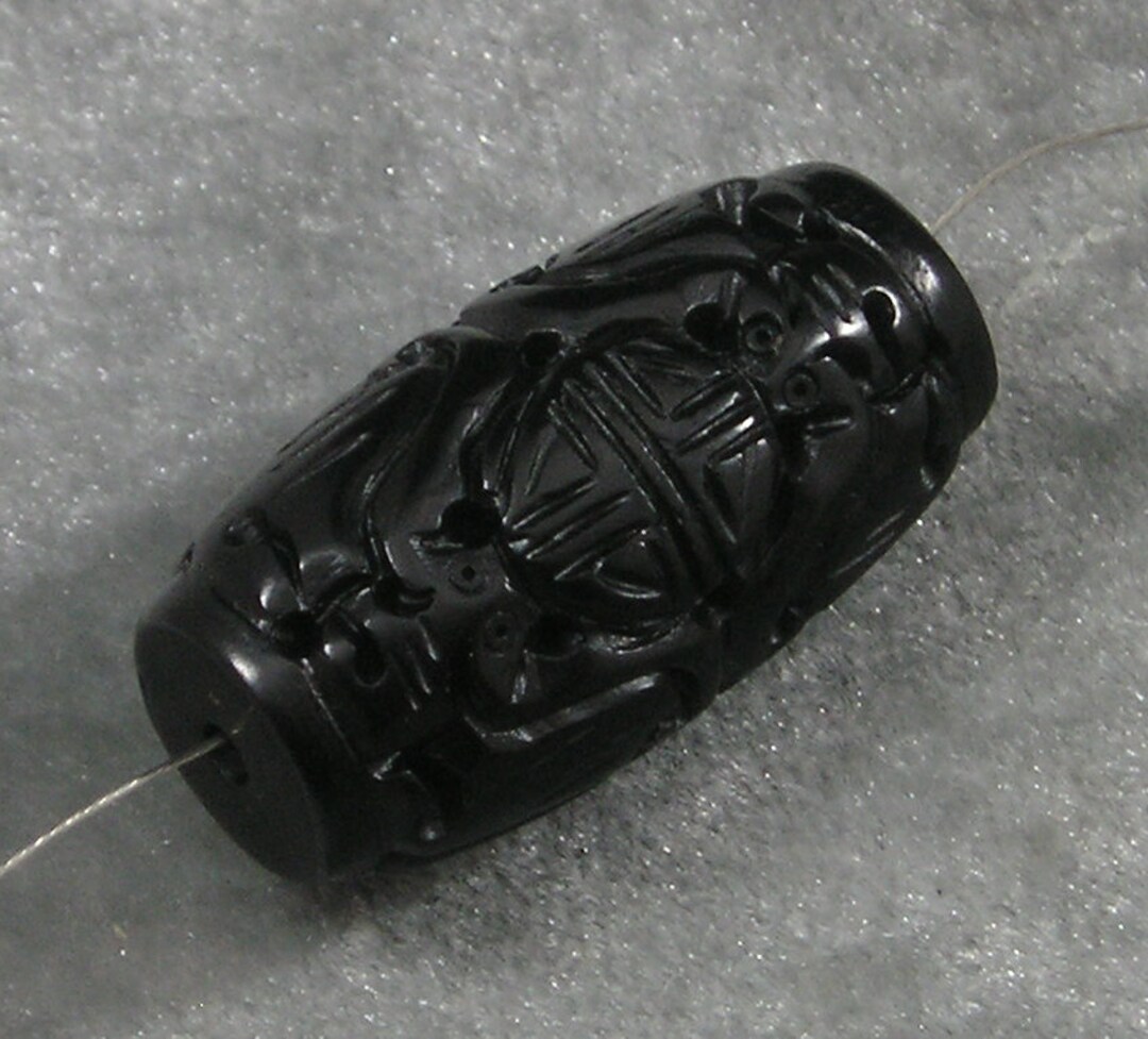 Carved Jet Lignite 29mm X 16mm 29x16mm 1 3/16" X 5/8" Oval Barrel Loose ...