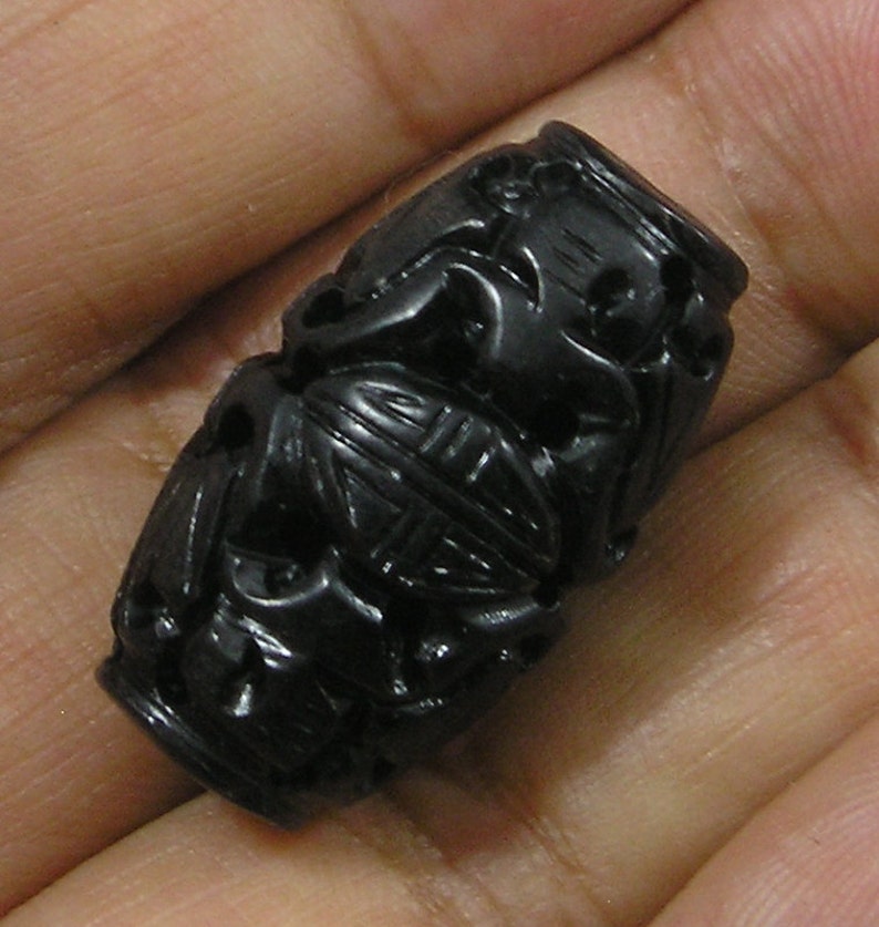 Carved Jet Lignite 25mm X 14mm 25x14mm 1 X 9/16 Oval Barrel Loose Bead ...