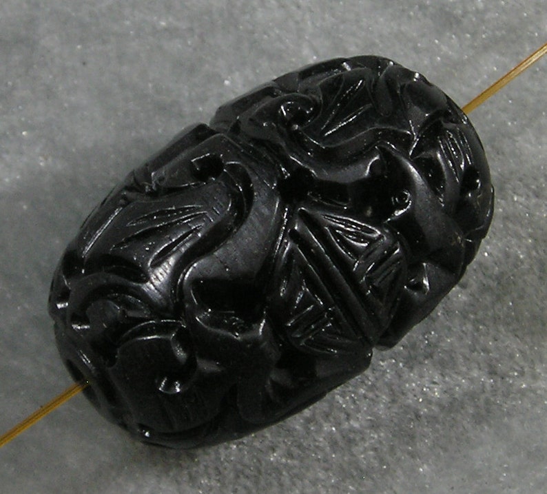 Carved Jet Lignite 30mm X 19mm 30x19mm 1 3/16" X 3/4" Oval Barrel Loose ...