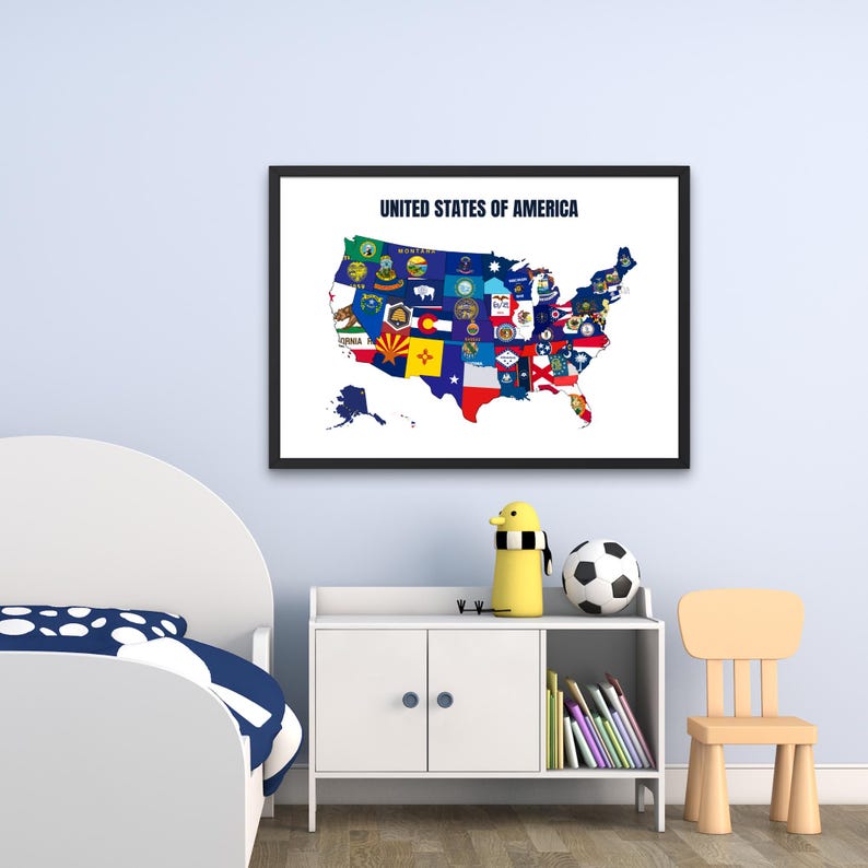 USA Map With State Flags Unique Digital Map of the United States State ...