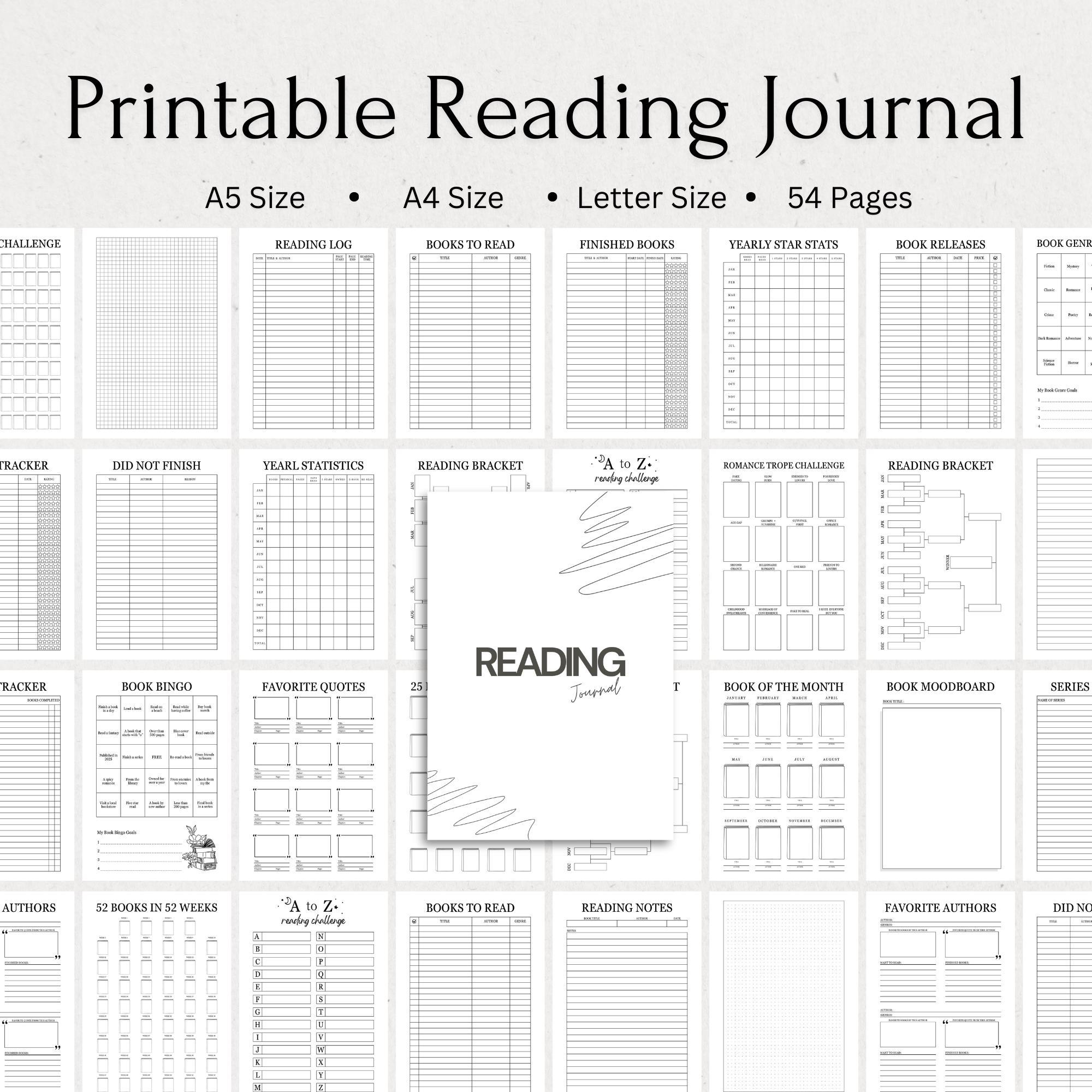 Printable Reading Journal: Book Tracker & Planner, Reading Log (A4, A5 ...