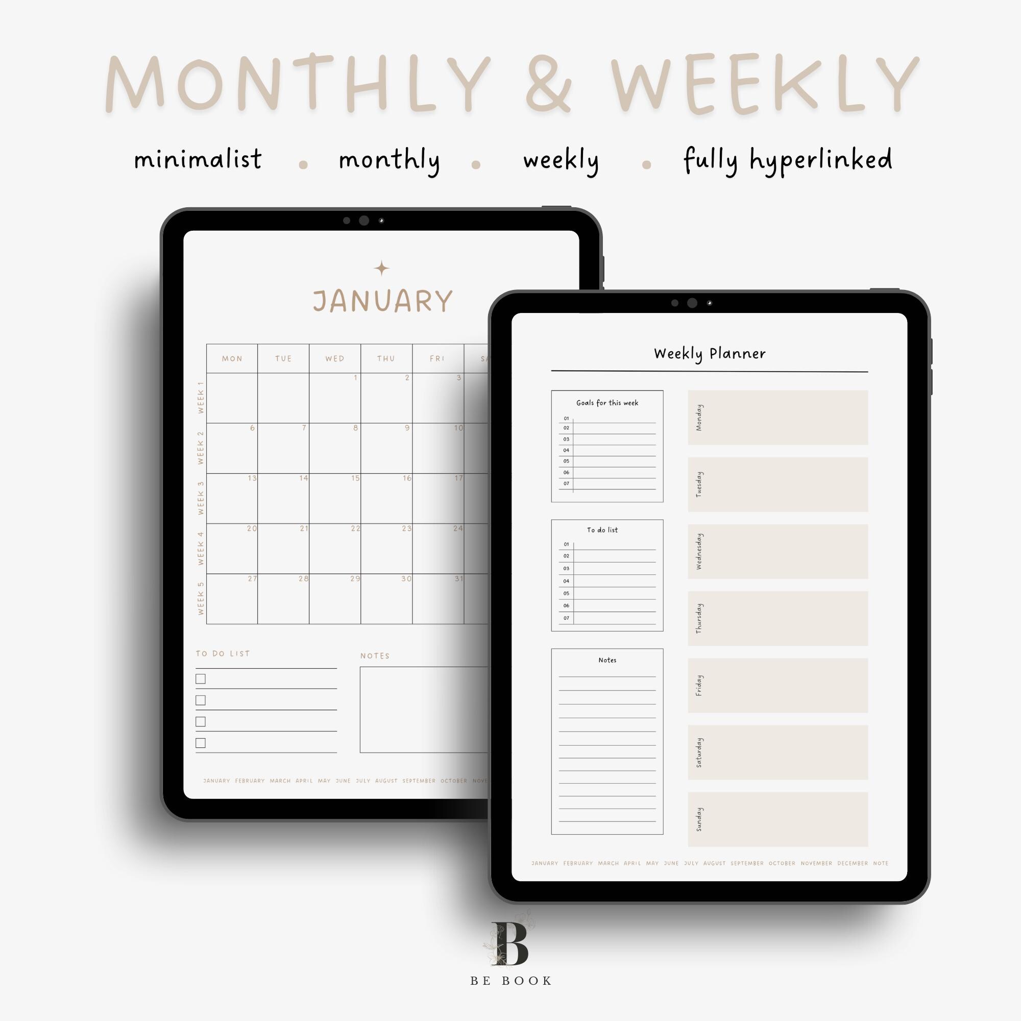 2025 Minimalist Digital Planner | Monthly, Weekly, and Note Page - Etsy