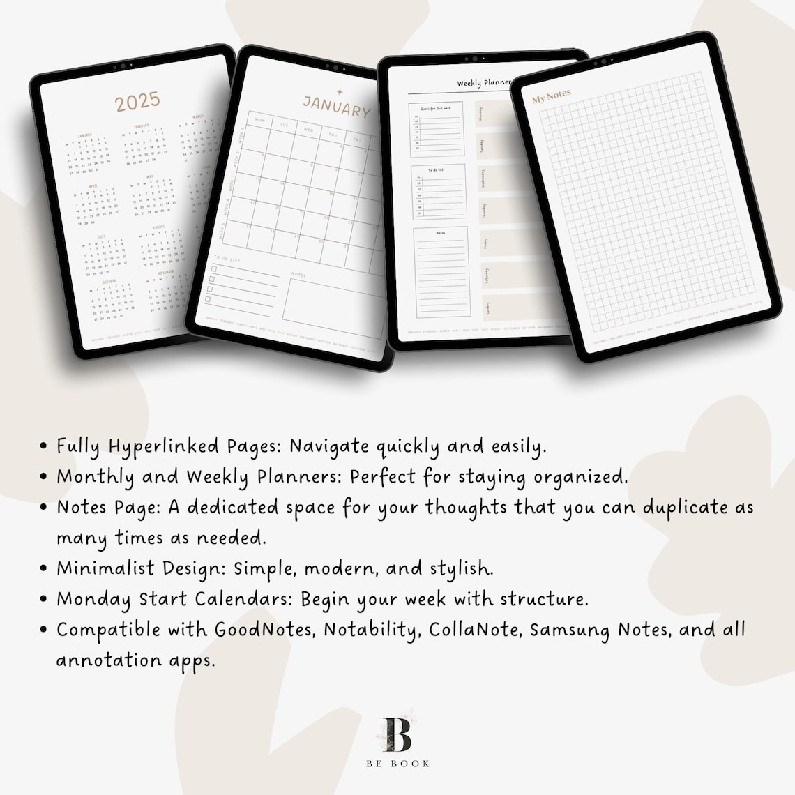 2025 Minimalist Digital Planner | Monthly, Weekly, and Note Page - Etsy