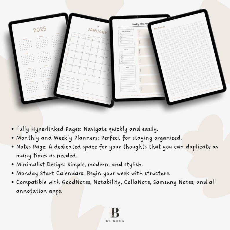 2025 Minimalist Digital Planner | Monthly, Weekly, and Note Page - Etsy