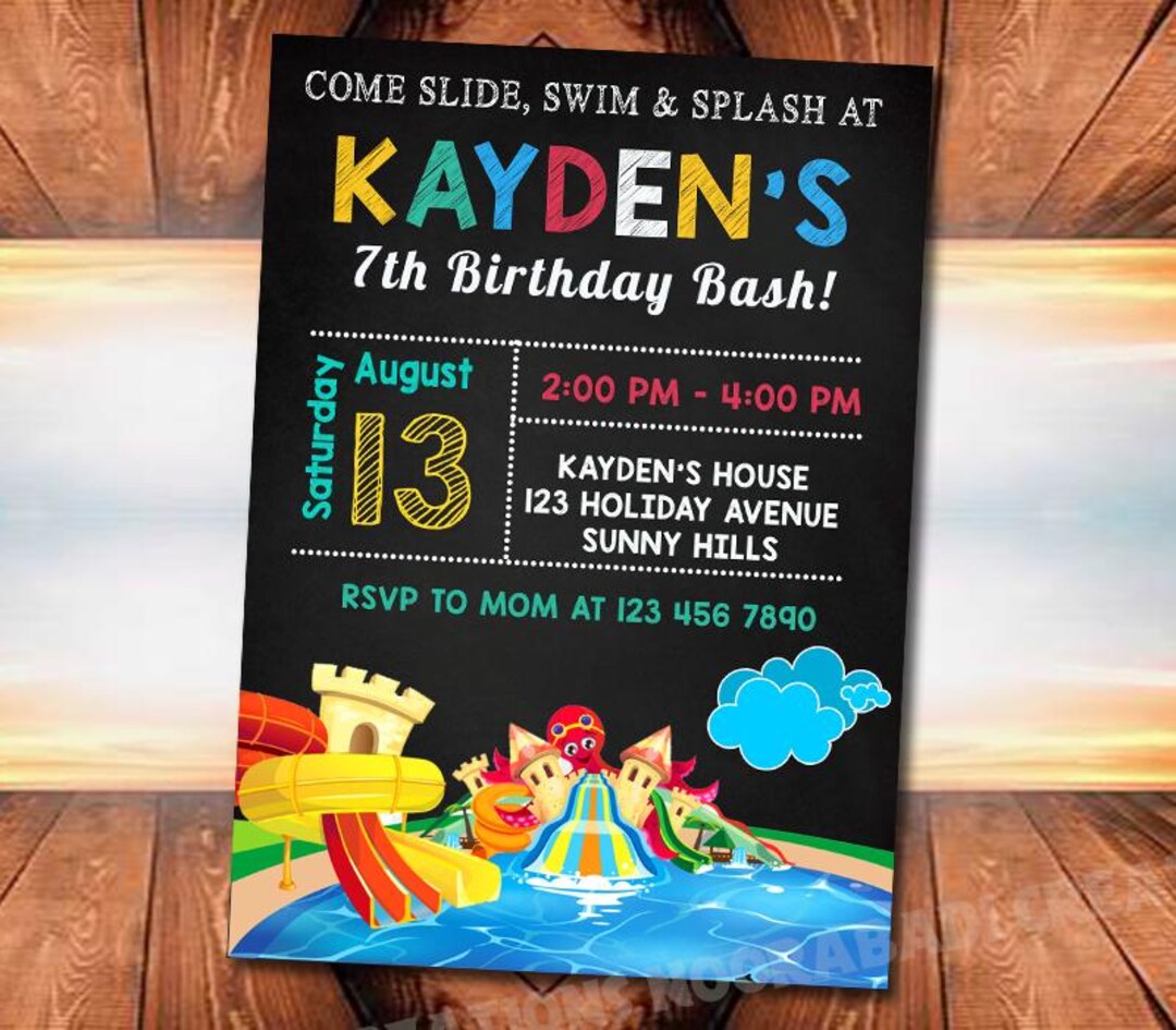 Water Slide Birthday Invitation , Water Slide Party Invitation , Water ...