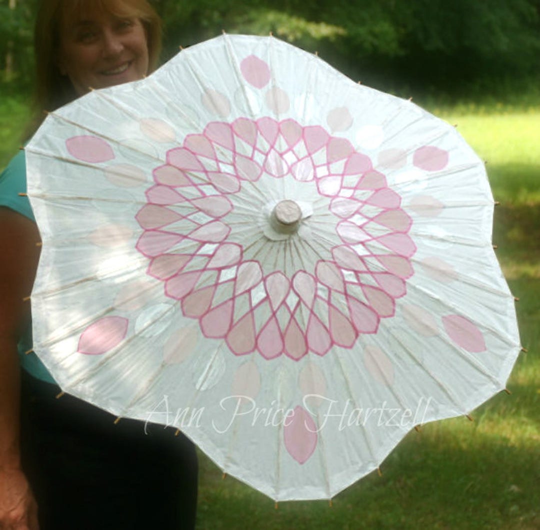 Parasol Flower Shaped - Pink Crystal Pattern on White Parasol - Etsy