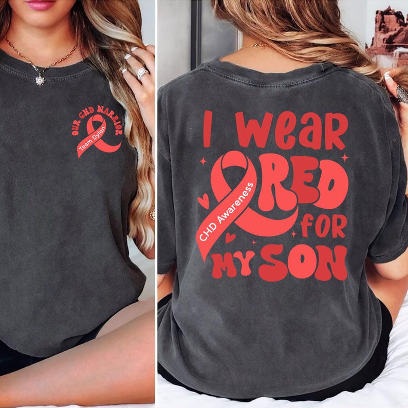 CHD Awareness Shirt - I Wear Red Ribbon for My Son, Heart Disease Shirt ...