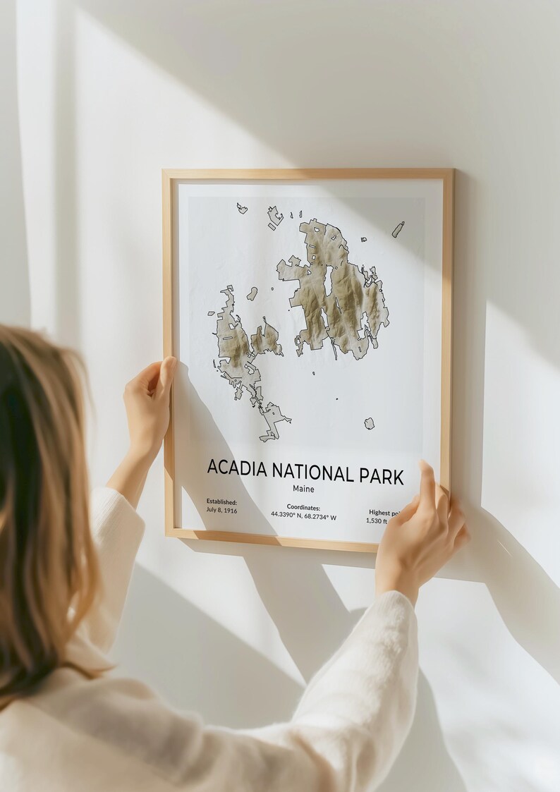 Acadia National Park Map Poster, Topographic Map Wall Art, Maine ...