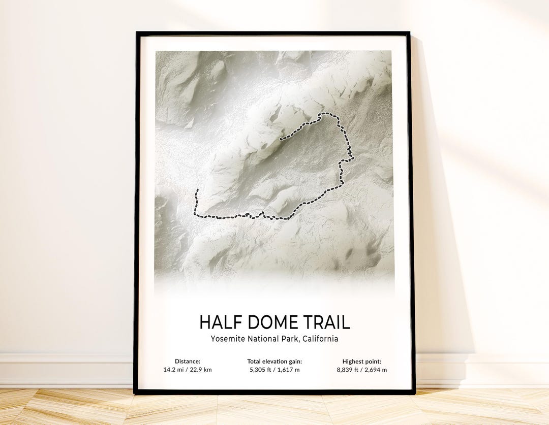 Yosemite Half Dome Map Poster, National Park Wall Art, Topographic ...
