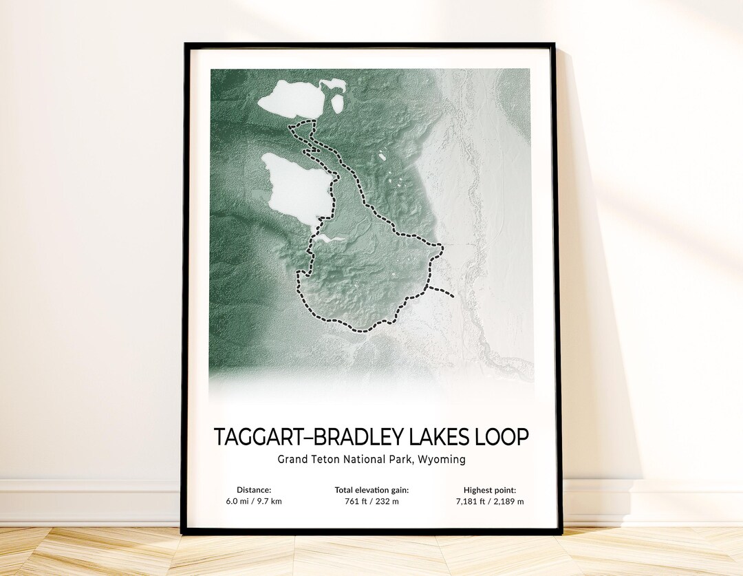 Hiking Wall Art, Grand Teton Taggart Bradley Lake Map Poster, National ...