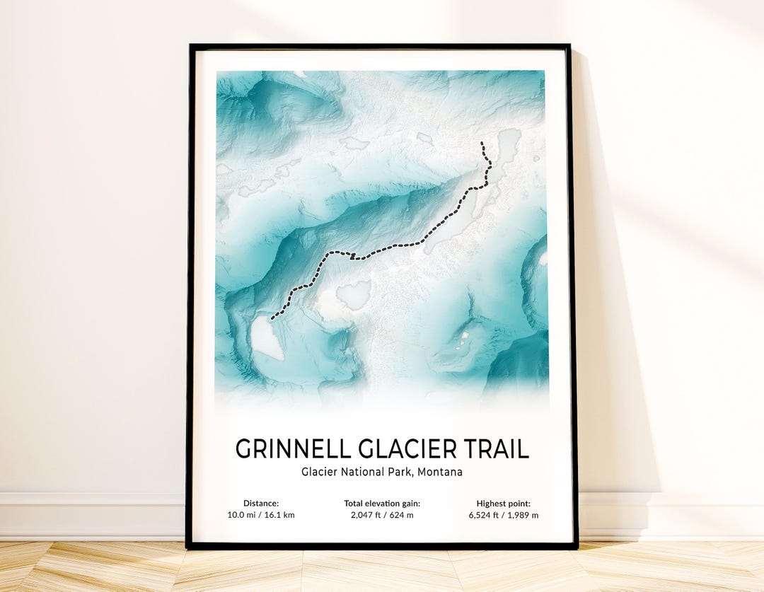 Grinnell Glacier Trail Map Poster, National Park Wall Art, Topographic ...