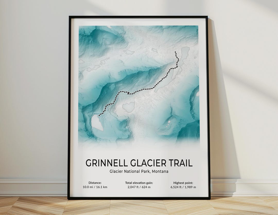 Grinnell Glacier Trail Map Poster | Glacier National Park Wall Art ...