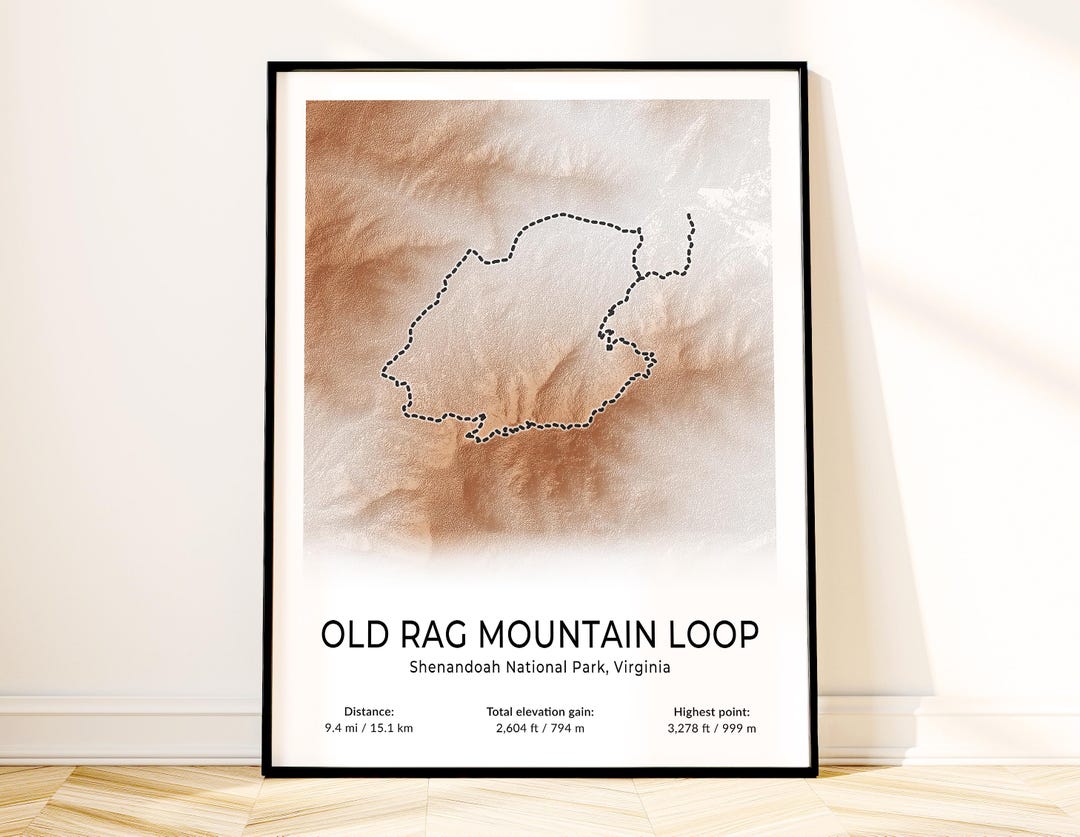 Hiking Wall Art, Shenandoah Old Rag Mountain Map Poster, National Park ...