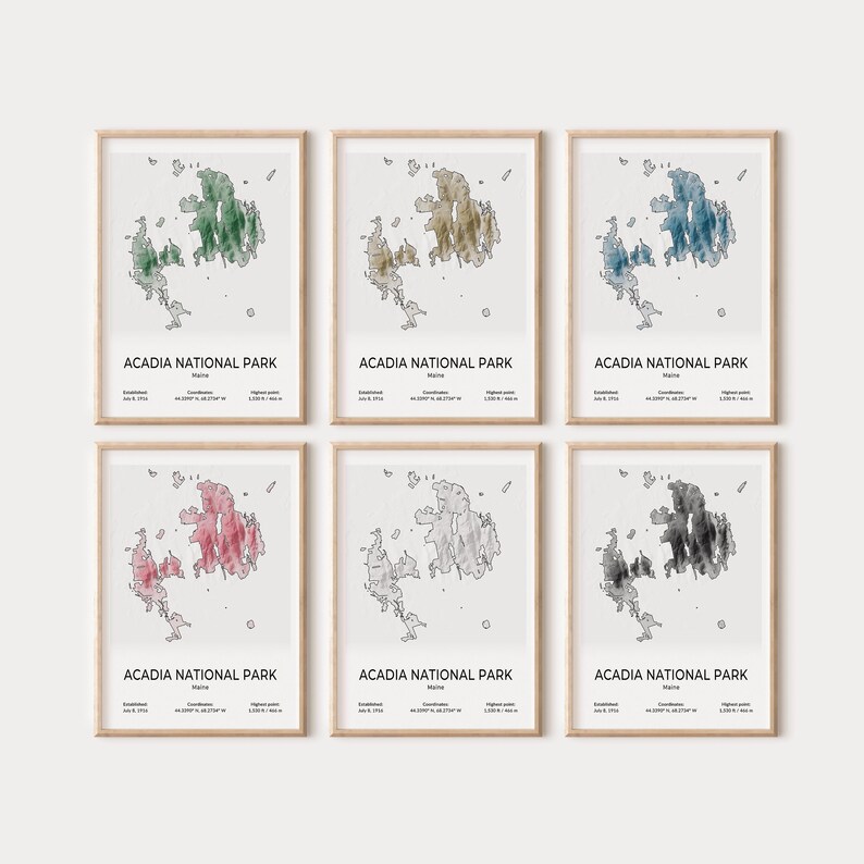 Acadia National Park Map Poster, Topographic Map Wall Art, Maine ...