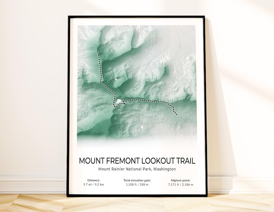 Hiking Wall Art, Mount Fremont Lookout Map Poster, Mount Rainier ...
