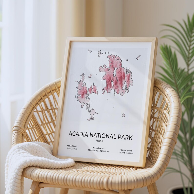 Acadia National Park Map Poster, Topographic Map Wall Art, Maine ...